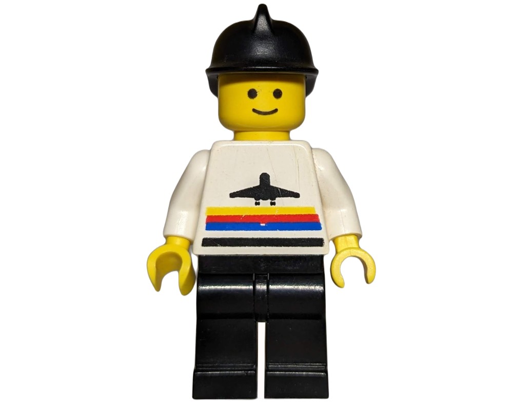 LEGO Set fig-009025 Man, White Shirt with Airplane, Black Legs, Black ...