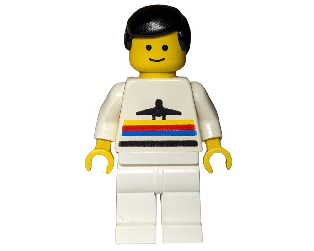 LEGO Set fig-009033 Man, White Shirt with Airplane, White Legs, Black ...