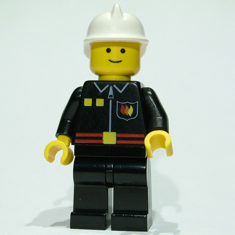 LEGO Set fig-009128 Fireman, Black Fire Jacket with Red Belt and Badge ...