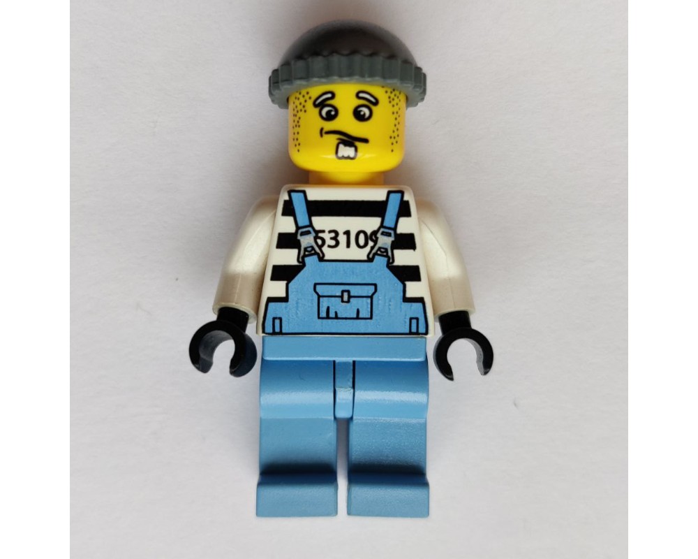 LEGO Set fig-009131 Criminal, Medium Blue Overalls over Prison Shirt ...