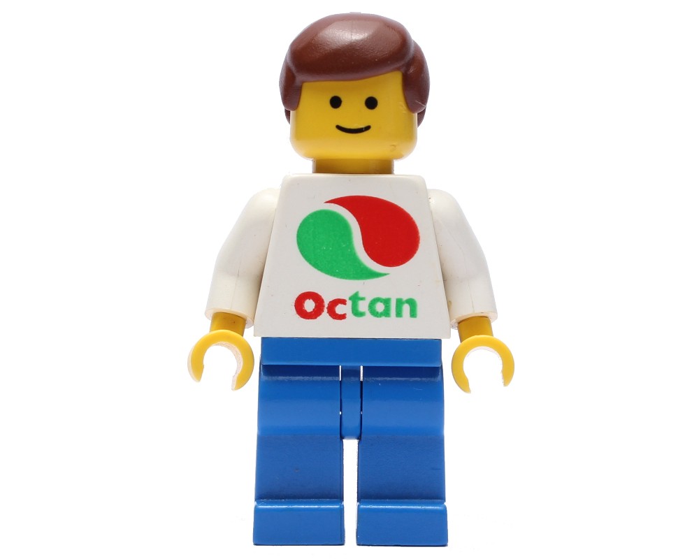 LEGO Set fig-009134 Man, White Top with Large Octan Logo, Blue Legs ...