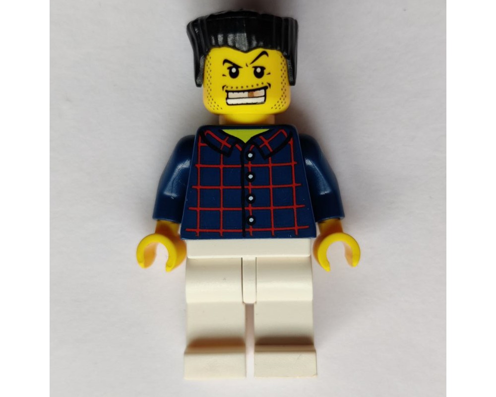 LEGO Set fig-009138 Man, Dark Blue Plaid Shirt, White Legs, Black Hair ...