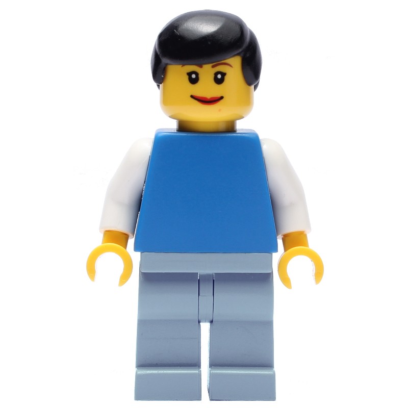 LEGO Set fig-009198 Blue Torso, Sand Blue Legs, Black Hair ...