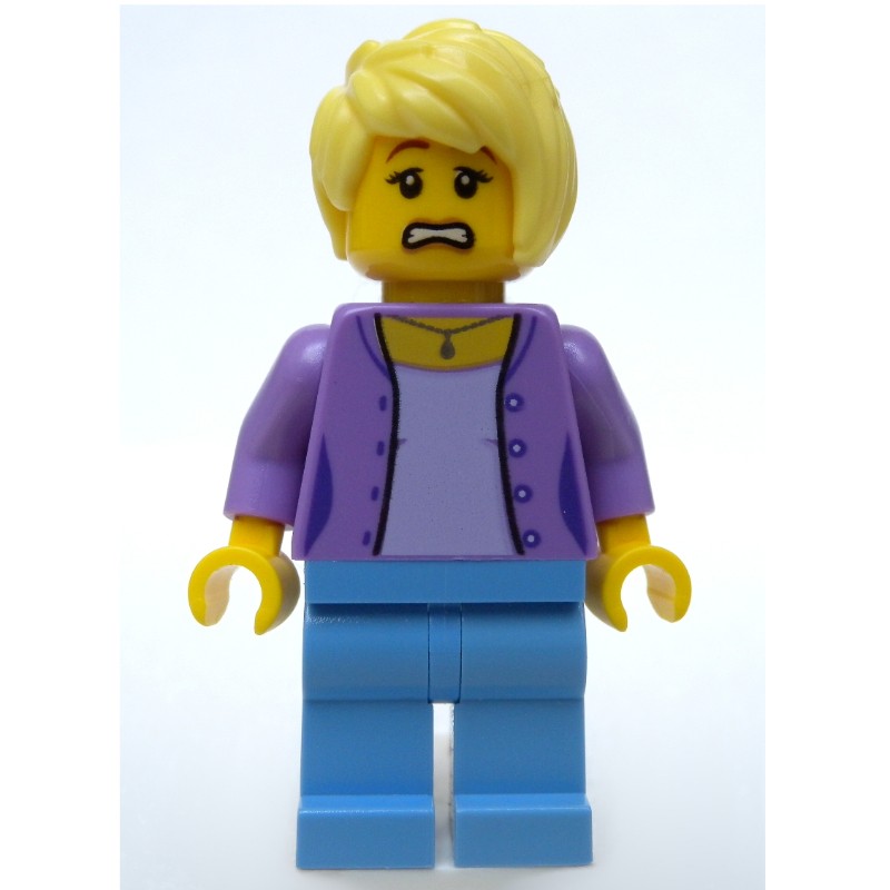 LEGO Set fig-009241 Medium Lavender Torso, Medium Blue Legs, Tan Hair ...