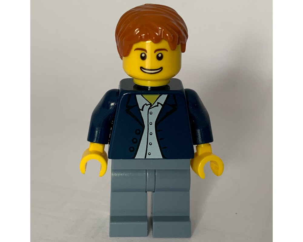 LEGO Set fig-009281 Man, Open Dark Blue Jacket, Sand Blue Legs, Dark ...