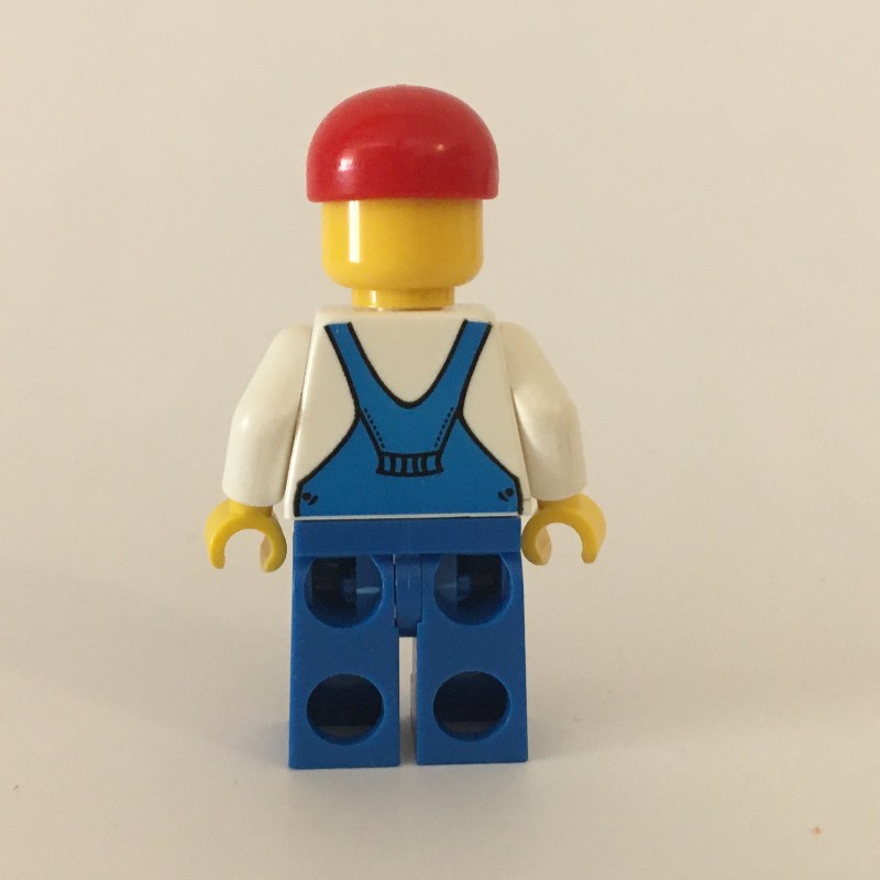 LEGO Set fig-009302 Man, Blue Overalls over White V-Neck Shirt, Red Cap ...