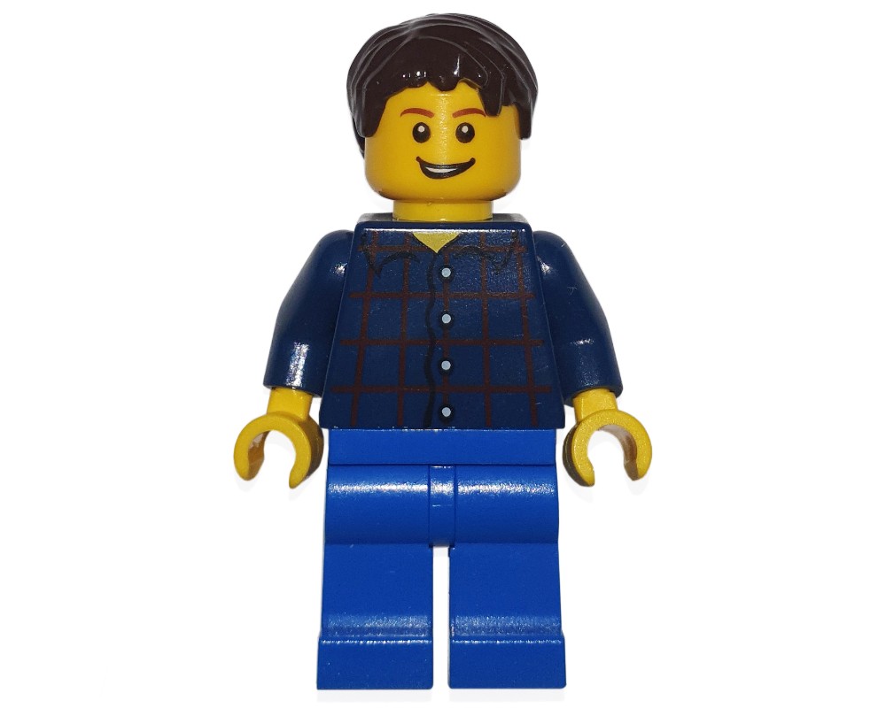 LEGO Set fig-009303 Man, Dark Blue Plaid Shirt, Blue Legs, Dark Brown ...