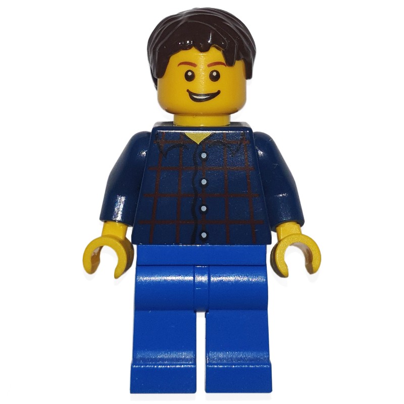 LEGO Set fig-009303 Man, Dark Blue Plaid Shirt, Blue Legs, Dark Brown ...