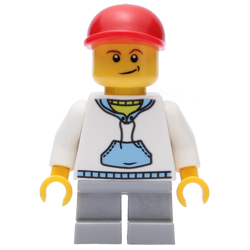 LEGO Set fig-009408 Boy, White and Blue Hoodie, Short Light Bluish Gray ...