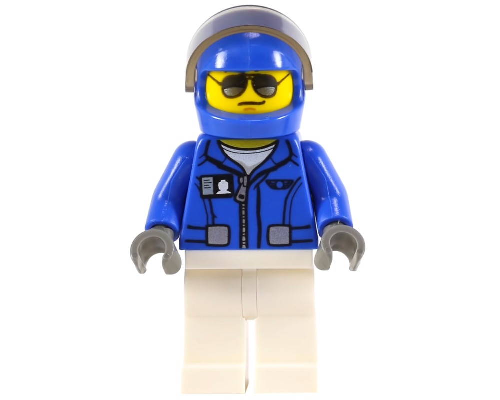 LEGO Set fig-009436 Pilot, Blue Jacket, White Legs, Blue Helmet with ...