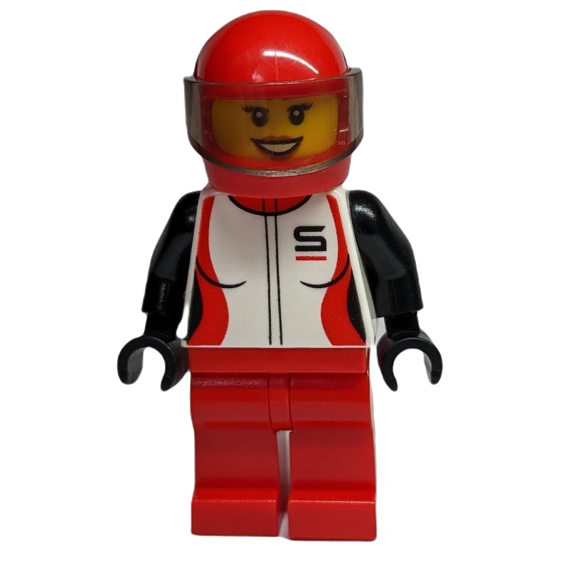 LEGO Set fig-009456 Racer, Woman, Black, Red, and White Jacket, Red ...