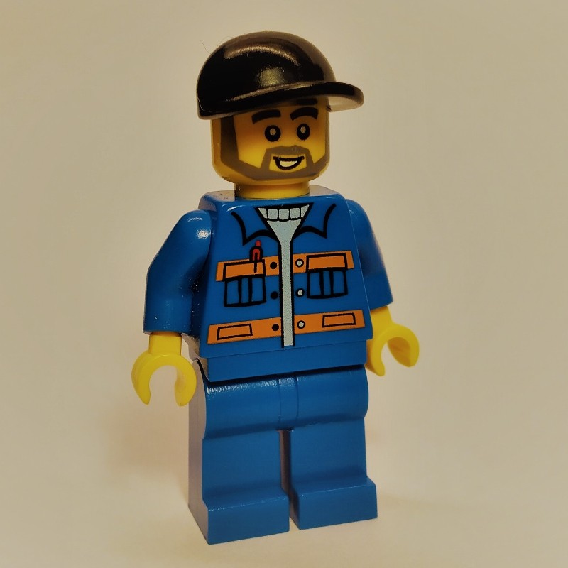 LEGO Set fig-009556 Worker, Blue Jacket with Orange Stripes, Blue Legs ...