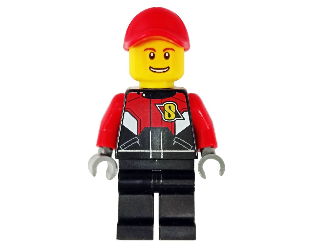 LEGO Set fig-009560 Racer, Black and Red Jumpsuit, Red Cap ...