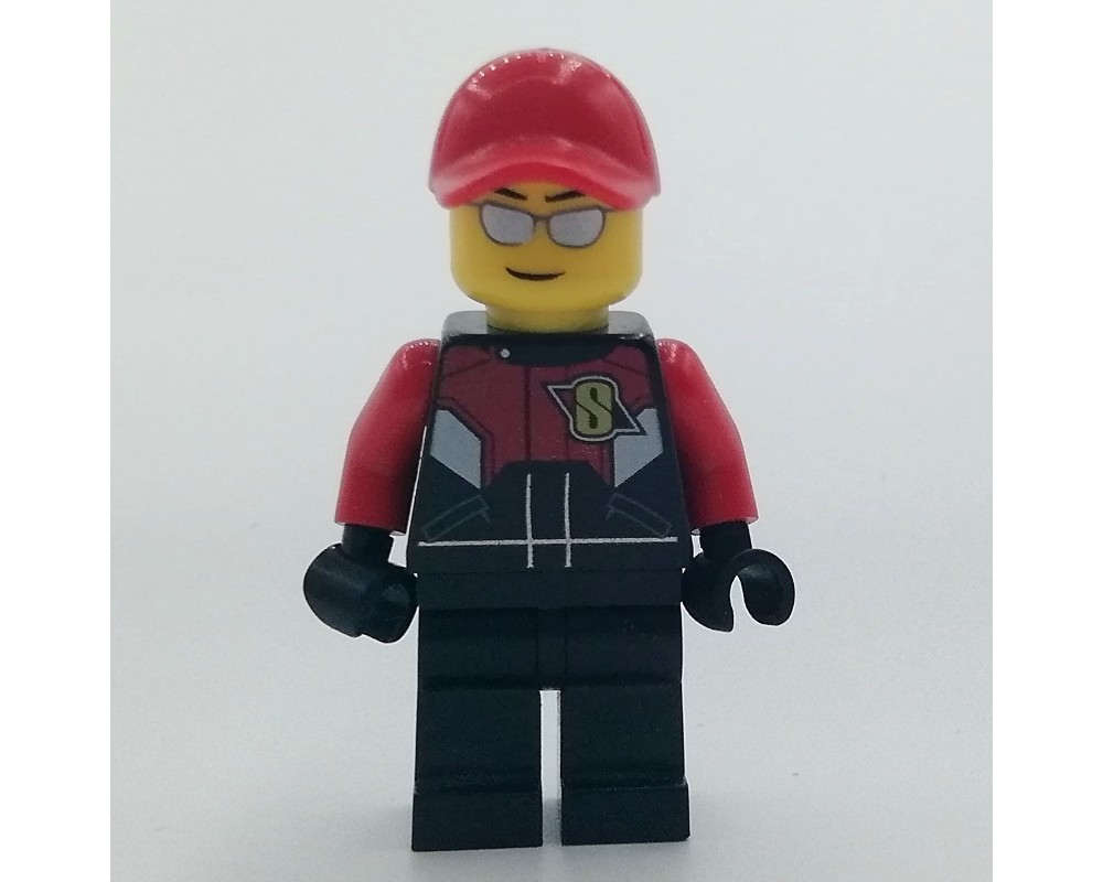 LEGO Set fig-009561 Racer, Black and Red Jumpsuit, Red Cap, Silver ...