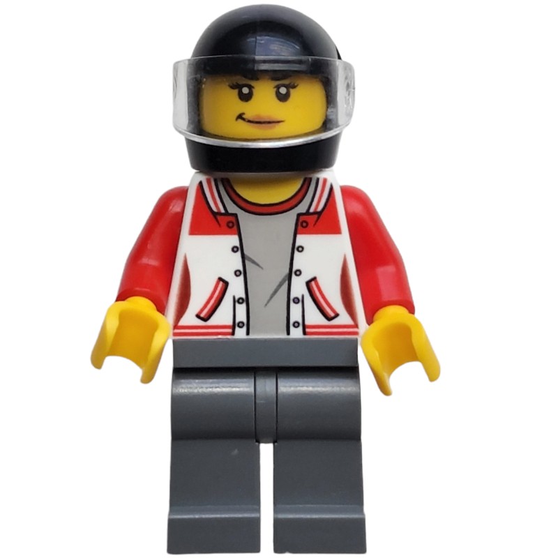 LEGO Set fig-009562 Woman, Red and White Letterman Jacket, Dark Bluish ...