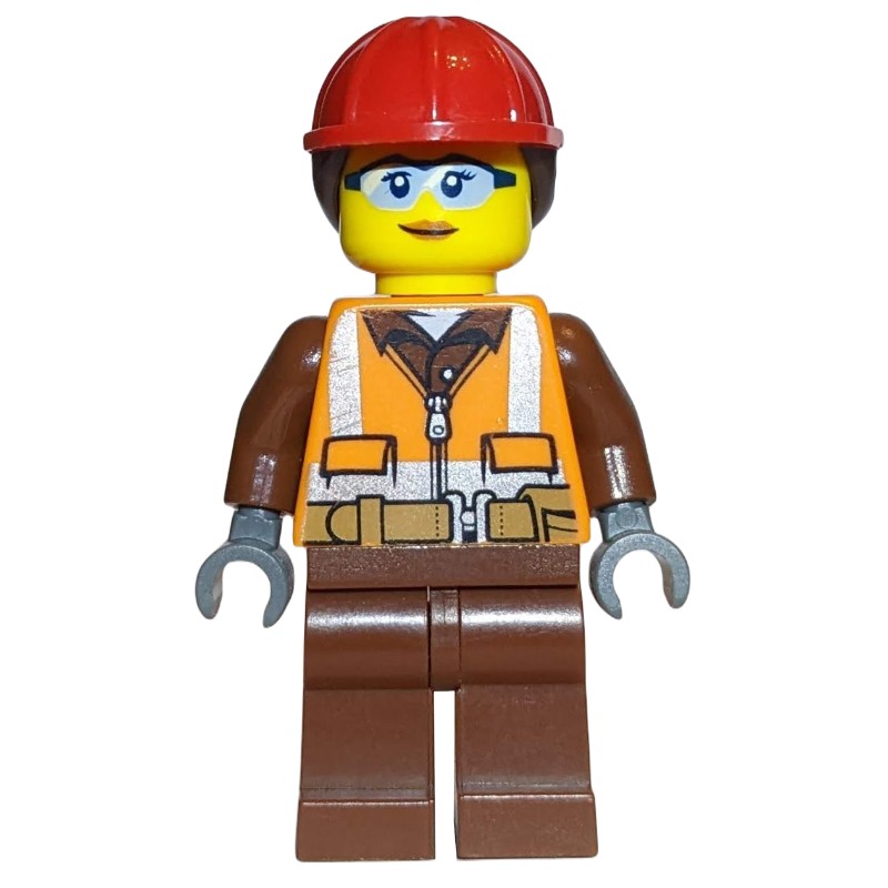 LEGO Set fig-009565 Construction Worker, Woman, Orange Safety Vest with ...