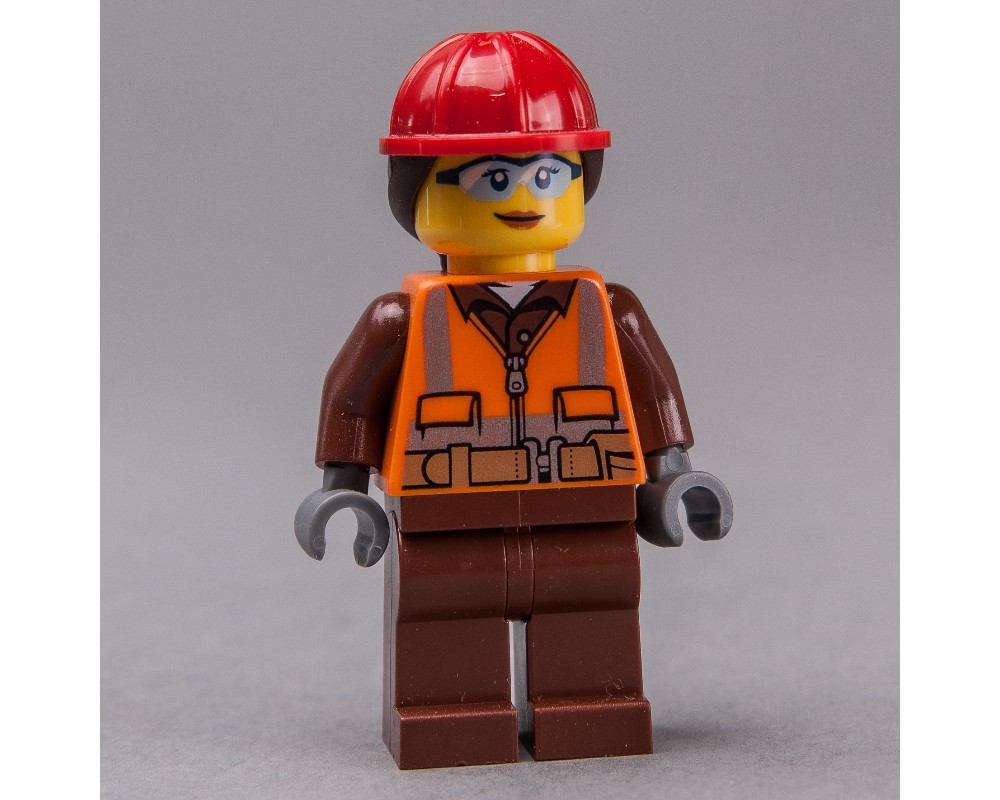 LEGO Set fig-009565 Construction Worker, Woman, Orange Safety Vest with ...