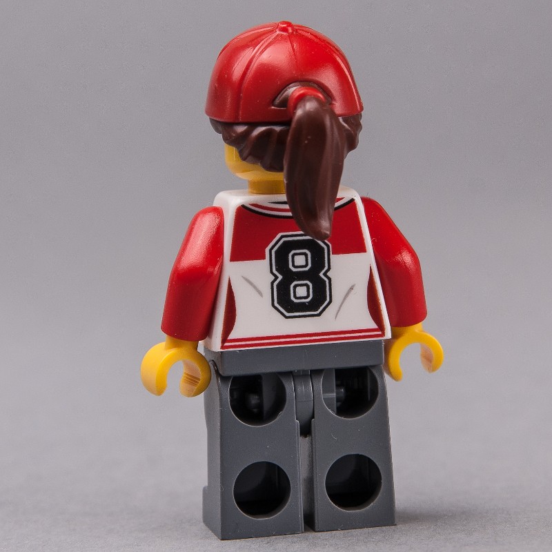 LEGO Set fig-009570 Woman, Red and White Letterman Jacket, Dark Bluish ...