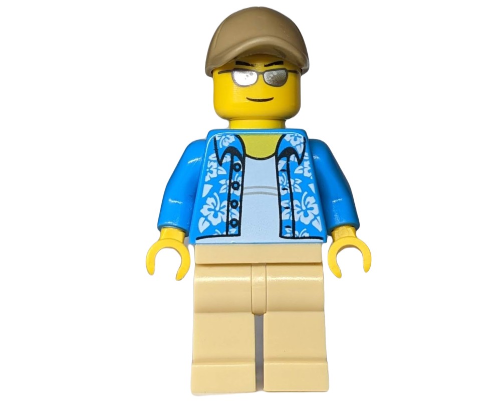 LEGO Set fig-009576 Man, Open Dark Azure Hawaiian Shirt, Tan Legs, Dark ...
