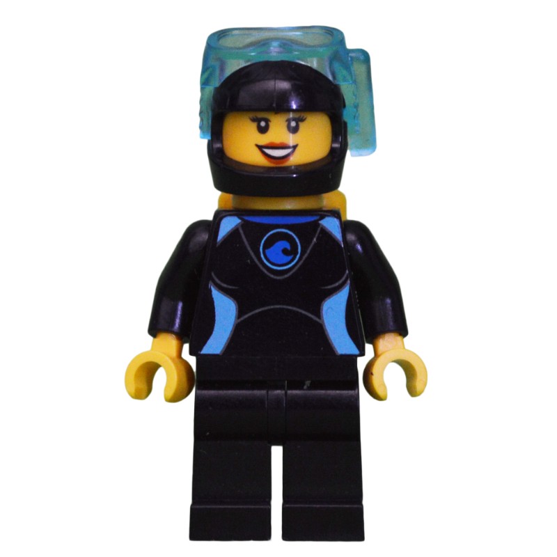 LEGO Set fig-009584 Diver, Woman, Black And Azure Wetsuit, Black Helmet ...