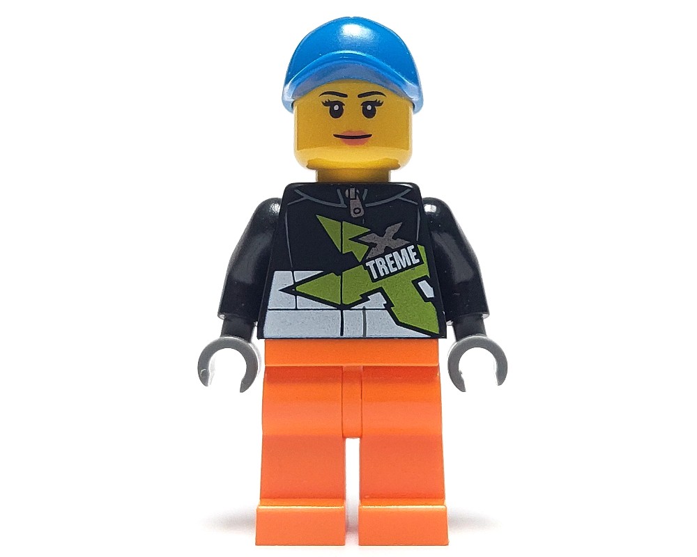LEGO Set fig-009589 Racer, Woman, Black Jacket with Extreme Team Logo ...