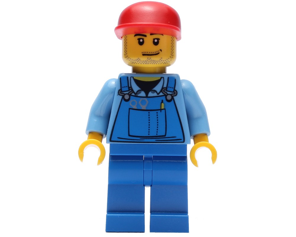 LEGO Set fig-009614 Man, Blue Overalls over Shirt, Blue Legs, Red Cap ...