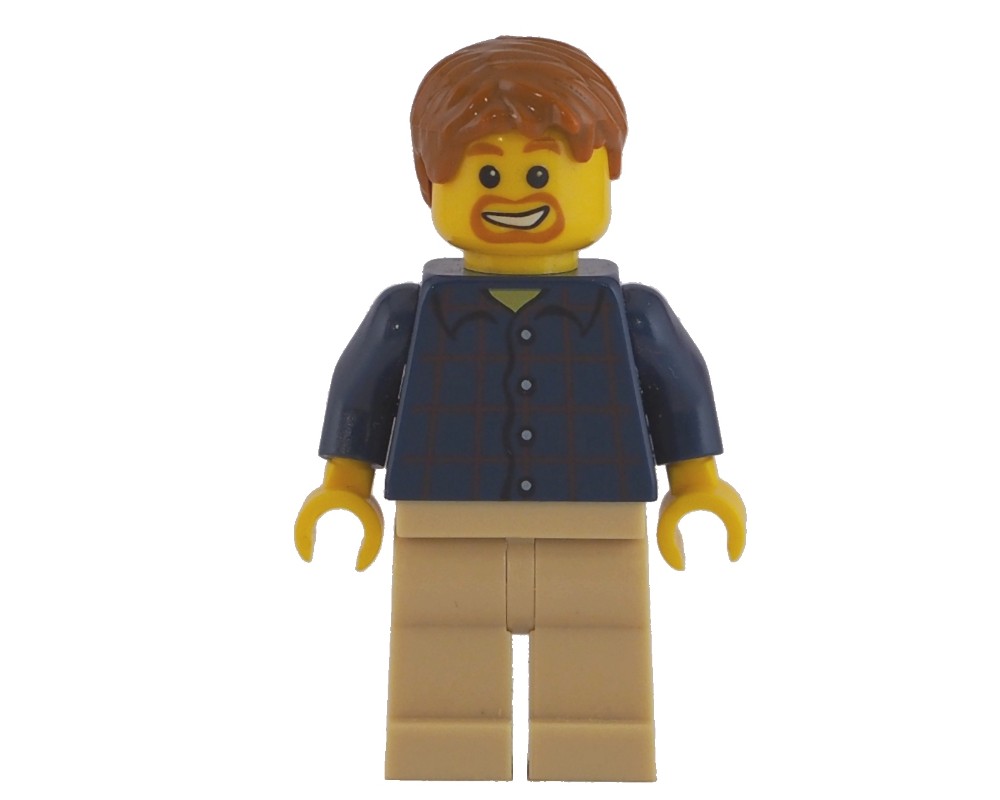 LEGO Set fig-009618 Man, Dark Blue Plaid Shirt, Tan Legs, Dark Orange ...