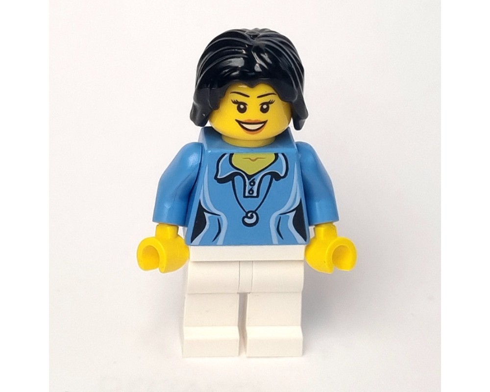 LEGO Set fig-009630 Woman, Medium Blue Polo Shirt with Necklace, White ...
