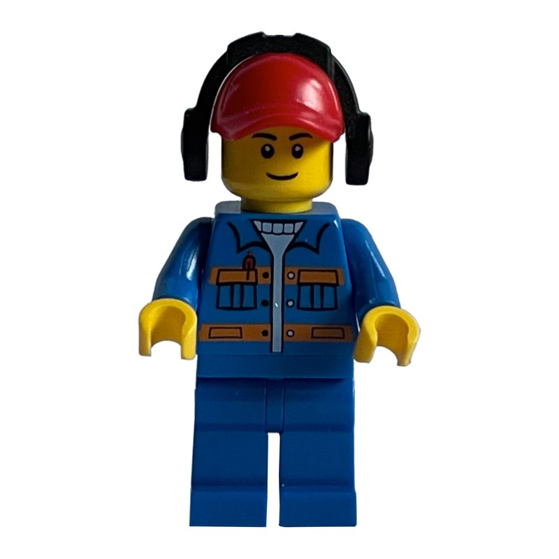 LEGO Set fig-009642 Ground Crew, Blue Jacket with Orange Stripes, Red ...