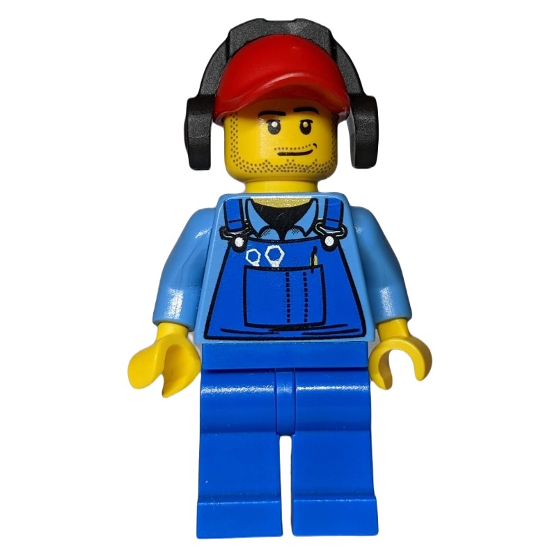 LEGO Set fig-009643 Ground Crew, Blue Overalls over Shirt, Red Cap with ...