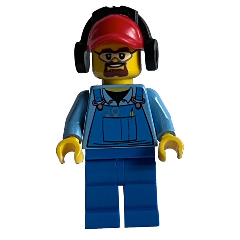 LEGO Set fig-009644 Ground Crew, Blue Overalls over Shirt, Red Cap with ...