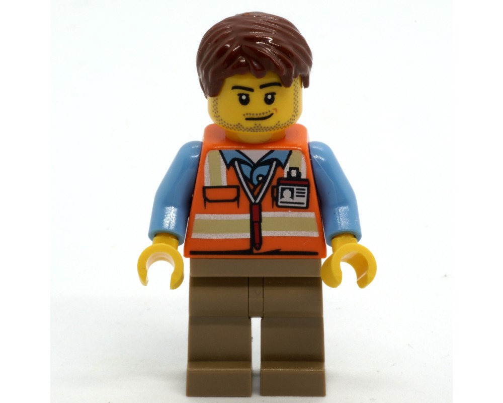 LEGO Set fig-009658 Ground Crew, Orange Safety Vest, Dark Tan Legs ...