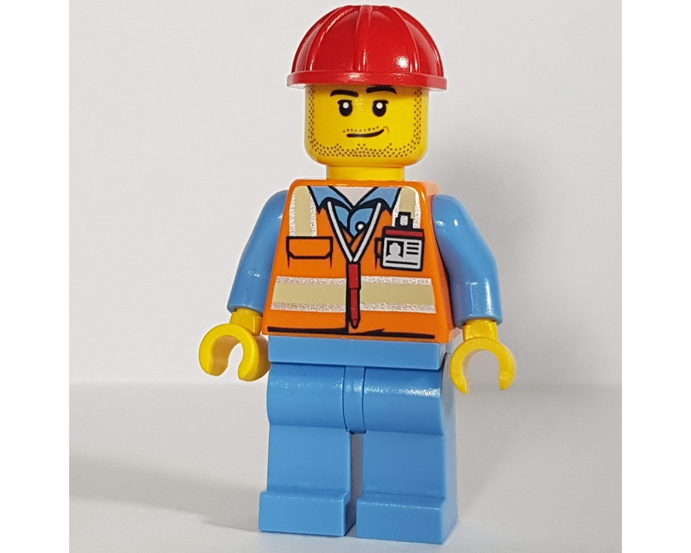 LEGO Set fig-009671 Ground Crew, Orange Safety Vest, Medium Blue Legs ...