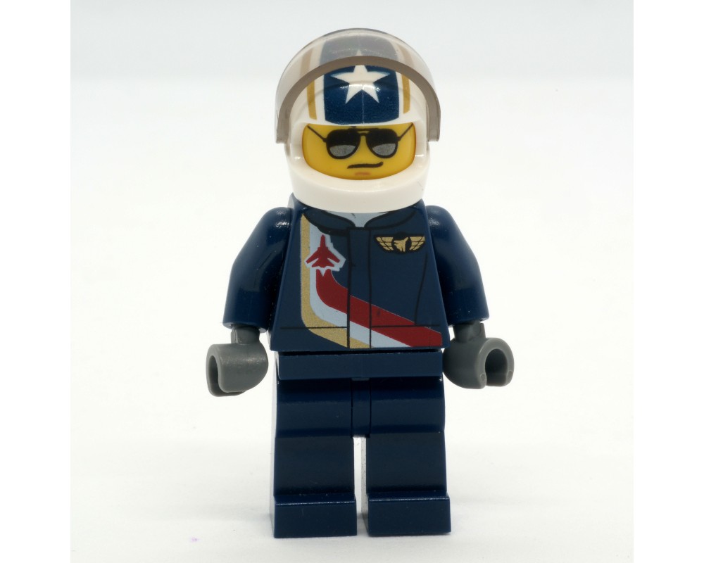 LEGO Set fig-009673 Pilot, Dark Blue Jumpsuit with Plane and Wings ...
