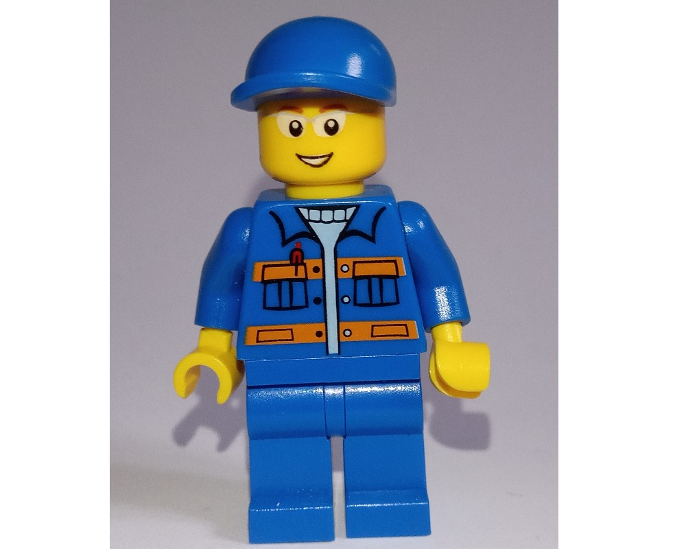 LEGO Set fig-009700 Ground Crew, Blue Jumpsuit with Orange Stripes and ...