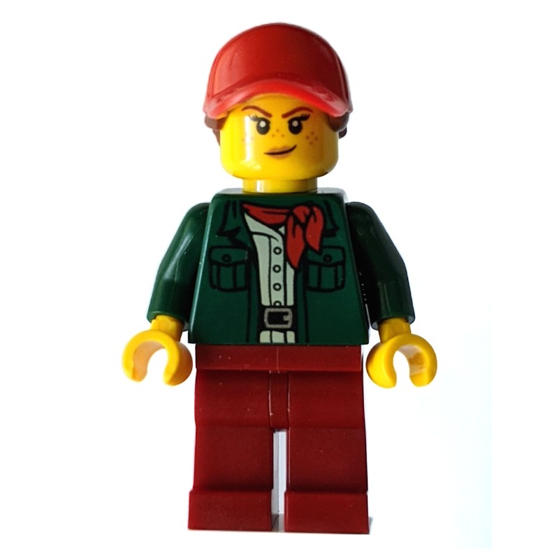 LEGO Set fig-009710 Woman, Open Dark Green Jacket with Red Neckerchief ...