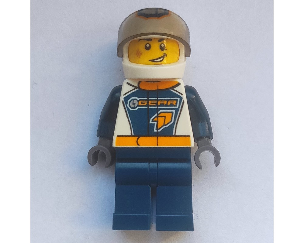 LEGO Set fig-009716 Racer, Dark Blue and White Jumpsuit with 'GEAR ...