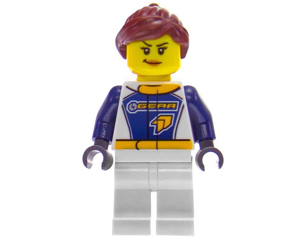 LEGO Set fig-009717 Racer, Woman, Dark Blue and White Jumpsuit with ...