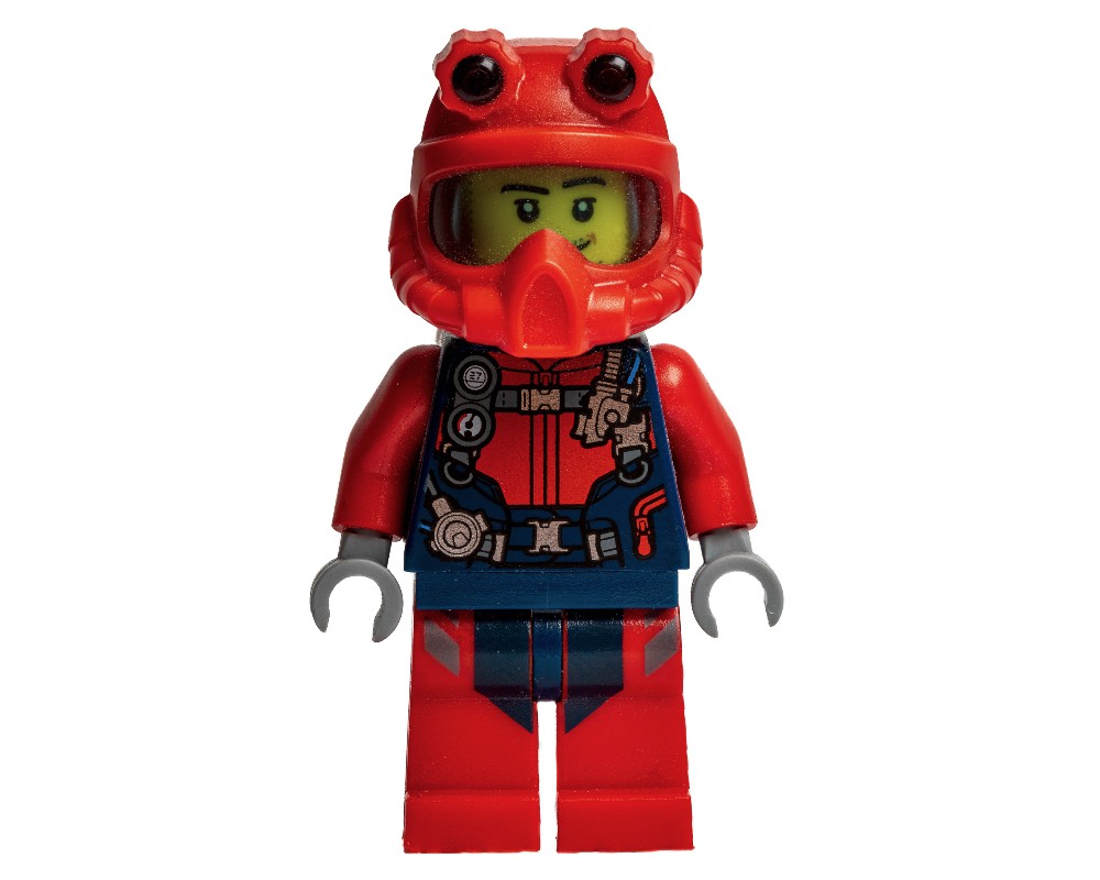 LEGO Set fig-009737 Diver, Man, Red and Dark Blue Wetsuit with Straps ...