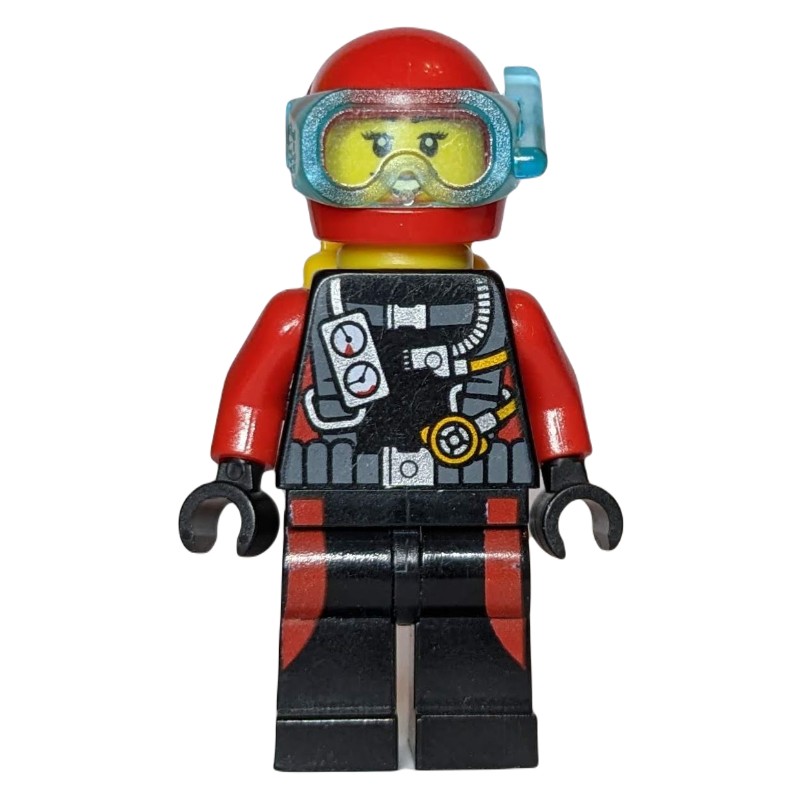 LEGO Set fig-009746 Diver, Woman, Black and Red Wetsuit with Gauges ...