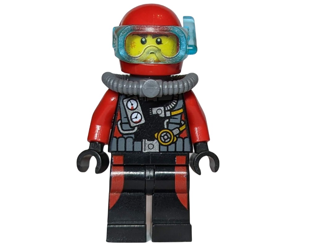 LEGO Set fig-009754 Diver, Man, Black and Red Wetsuit with Gauges, Red ...