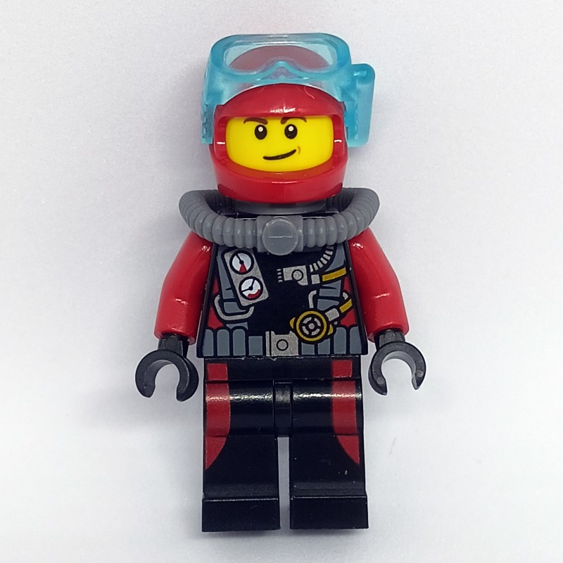 LEGO Set fig-009755 Diver, Man, Black and Red Wetsuit with Gauges, Red ...