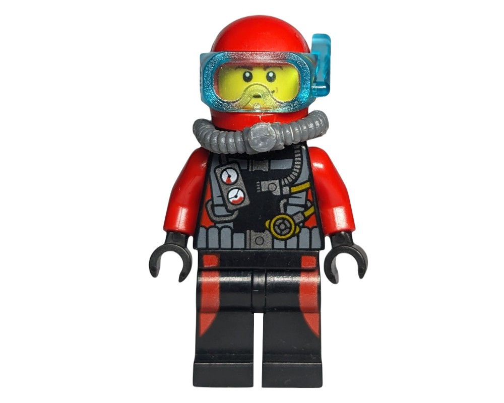 LEGO Set fig-009755 Diver Adam, Black and Red Wetsuit with Gauges, Red ...
