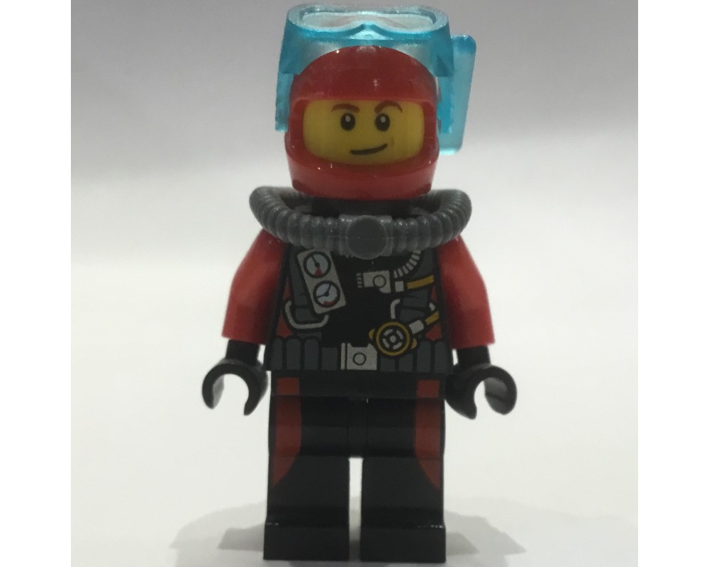 LEGO Set fig-009755 Diver, Man, Black and Red Wetsuit with Gauges, Red ...