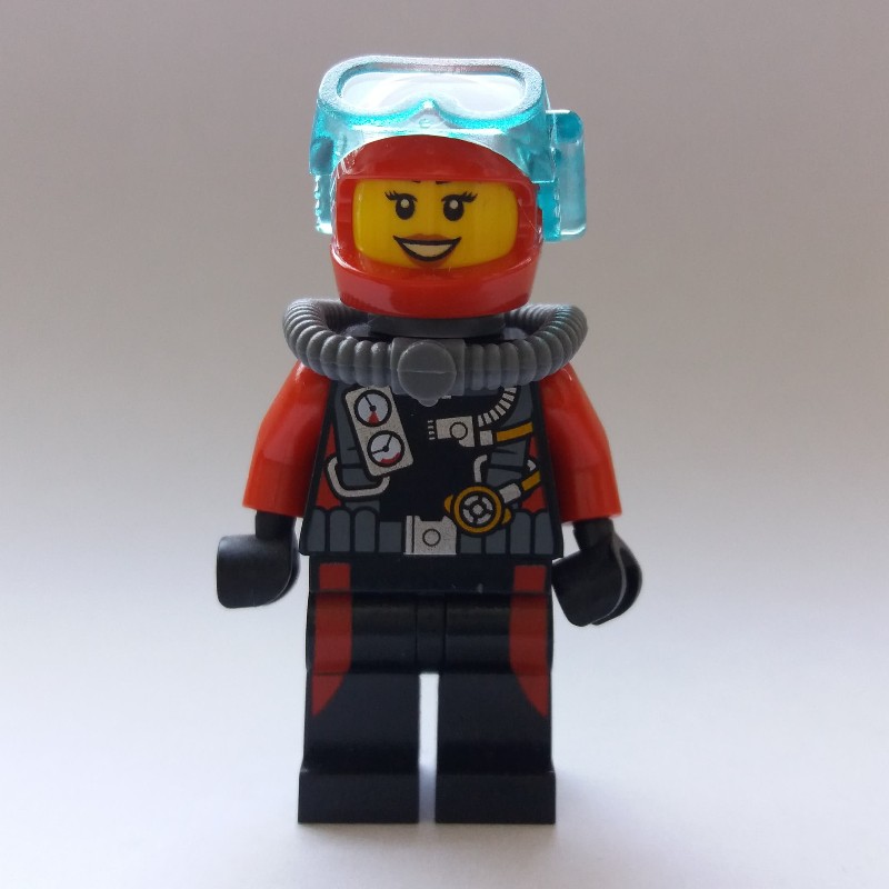 LEGO Set fig-009756 Diver, Woman, Black and Red Wetsuit with Gauges ...