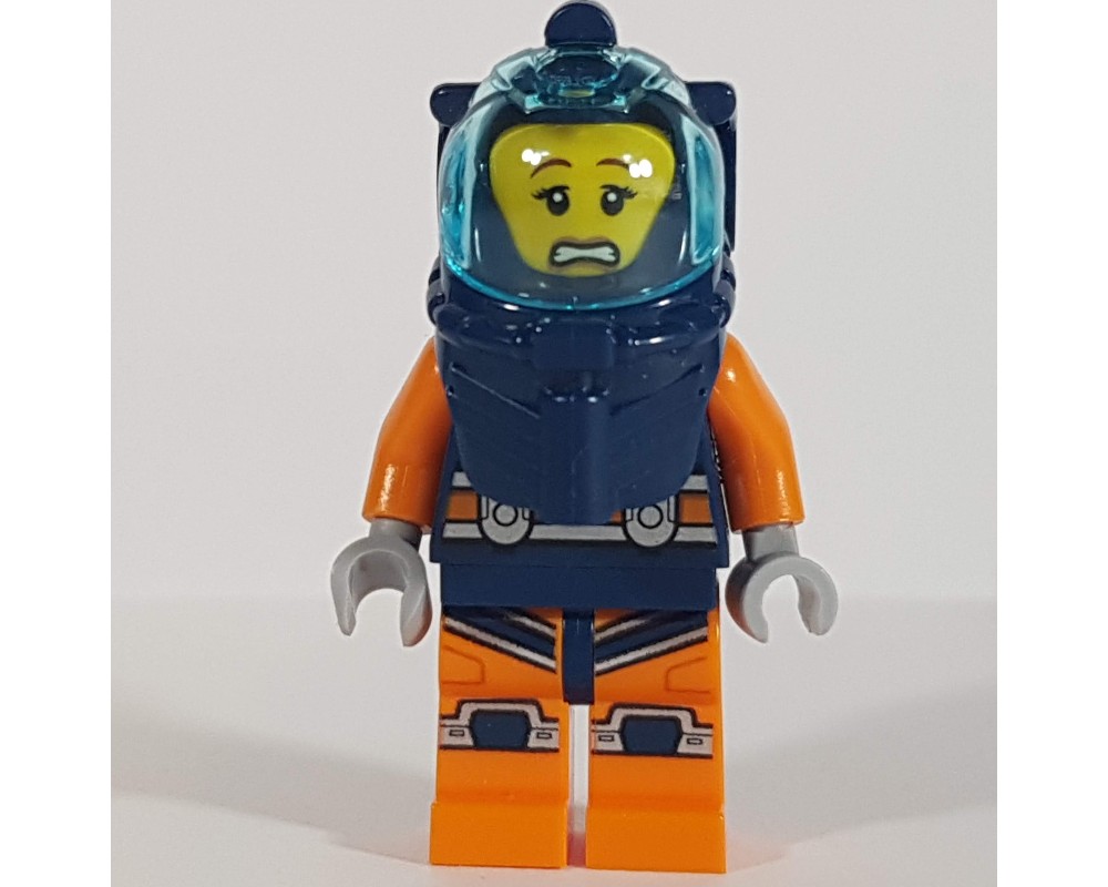 LEGO Set fig-009762 Diver, Woman, Dark Blue and Orange Wetsuit, Dark ...