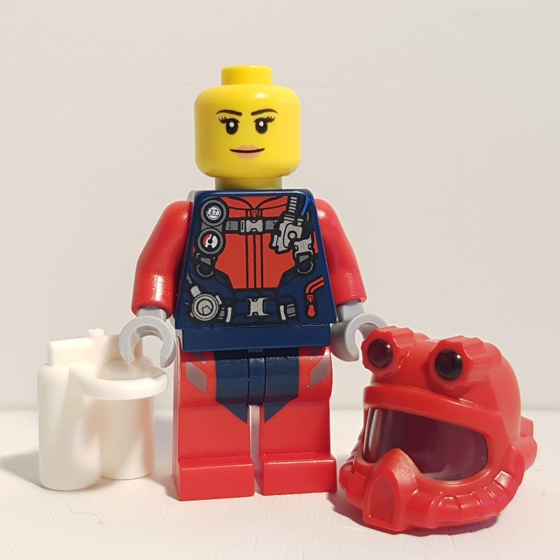 LEGO Set fig-009763 Diver, Woman, Red and Dark Blue Wetsuit with Straps ...