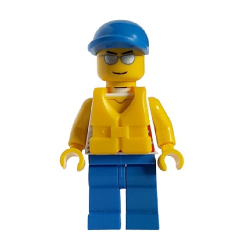 LEGO Set fig-009771 Man, White Tank Top with Windsurfer, Blue Legs ...