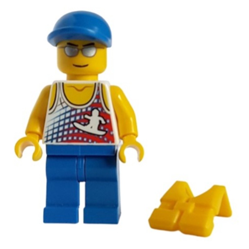 LEGO Set fig-009771 Man, White Tank Top with Windsurfer, Blue Legs ...