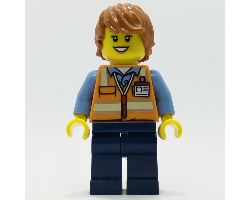 LEGO Set fig-009776 Ground Crew, Woman, Orange Safety Vest, Dark Orange ...